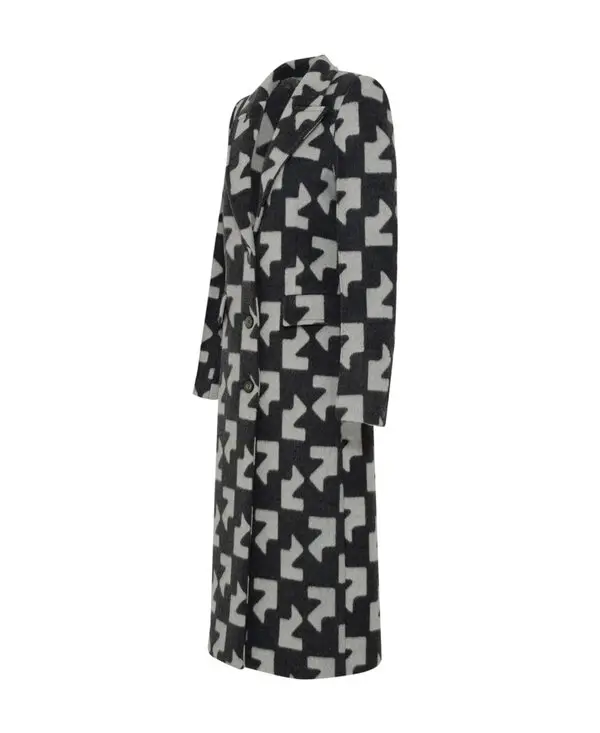 Off-White Geometric Patterned Single-breasted Coat