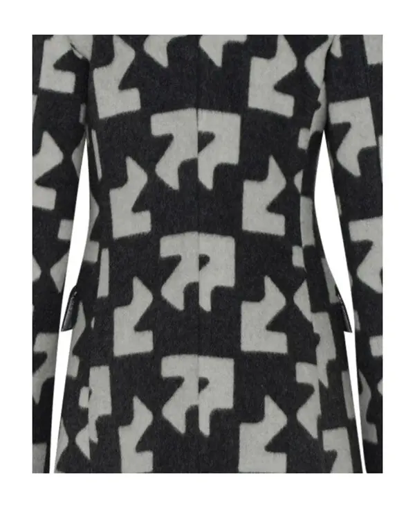 Off-White Geometric Patterned Single-breasted Coat