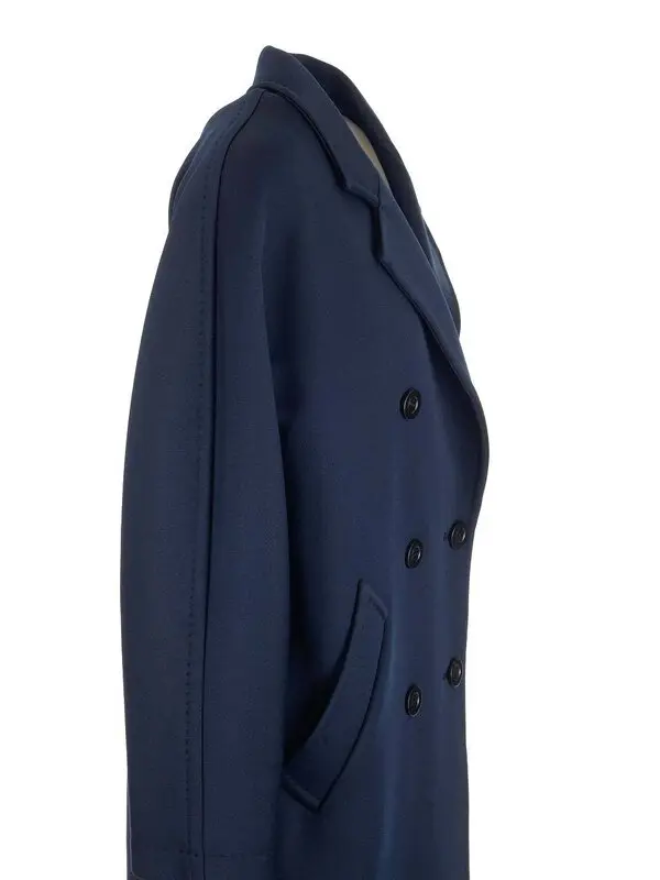 Max Mara Buttoned Long-sleeved Overcoat - Dark Blue