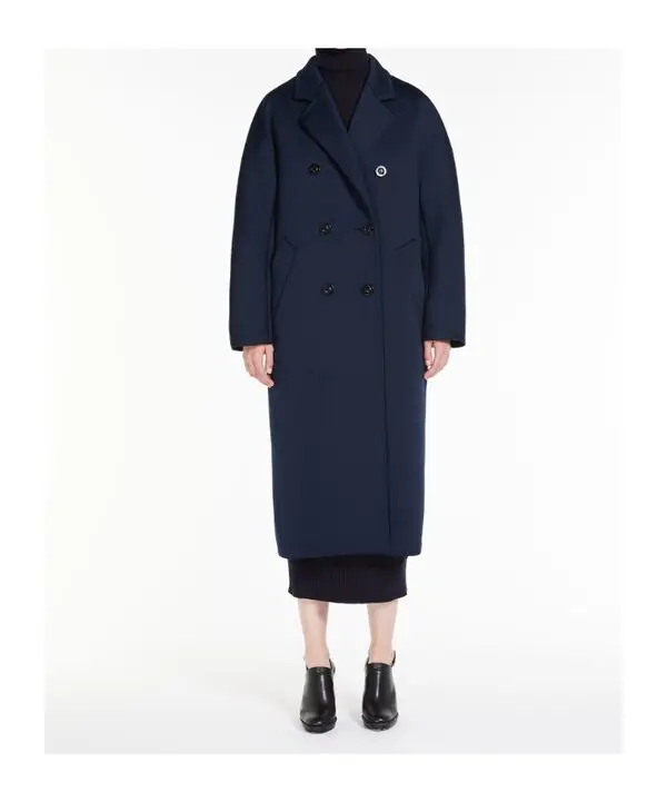 Max Mara Buttoned Long-sleeved Overcoat - Dark Blue