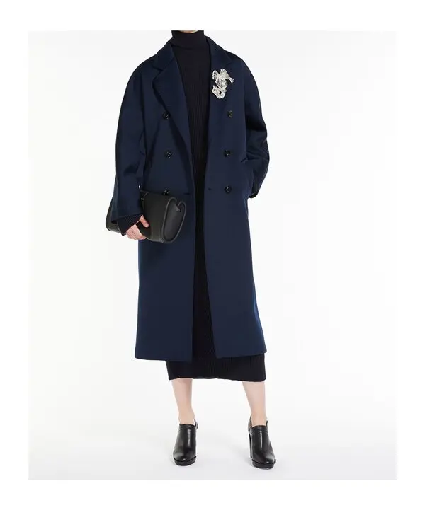 Max Mara Buttoned Long-sleeved Overcoat - Dark Blue