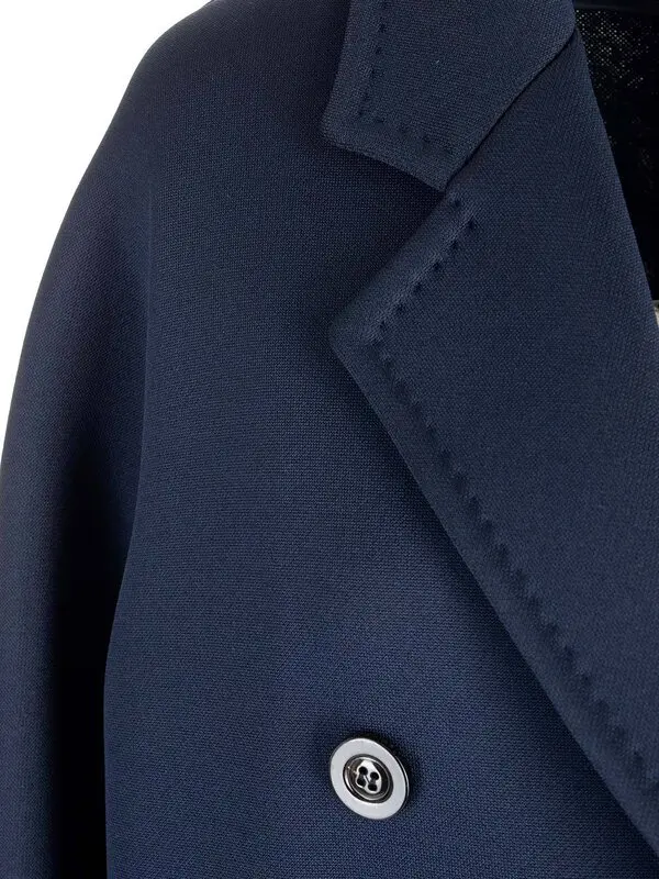 Max Mara Buttoned Long-sleeved Overcoat - Dark Blue