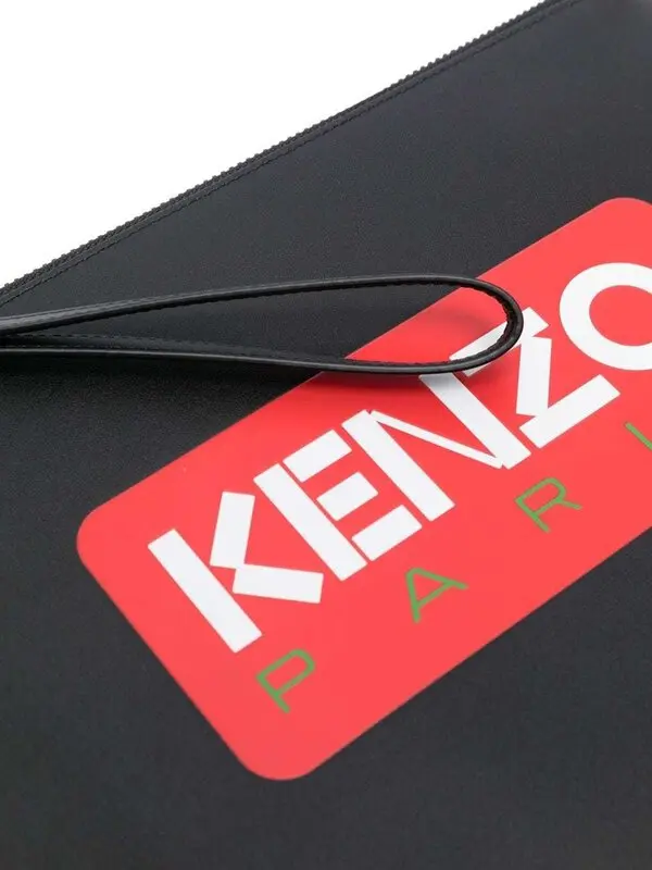 Kenzo Logo Printed Zip Clutch Bag