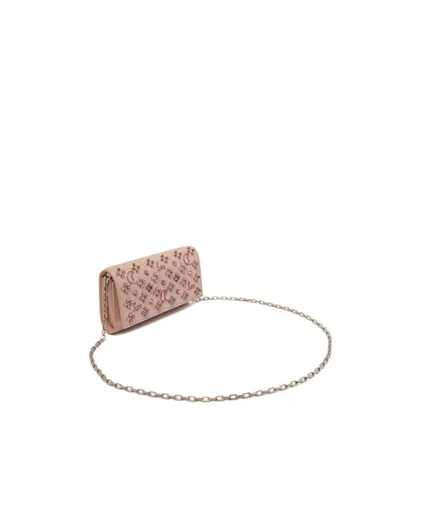 CHRISTIAN LOUBOUTIN Studded Leather Wallet With Chain Strap - Nude