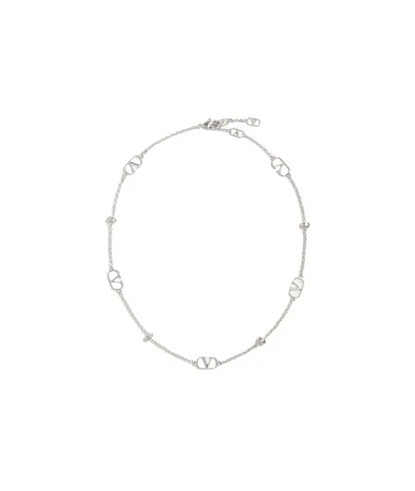 Valentino Garavani Vlogo Signature Metal And Crystal Necklace - White