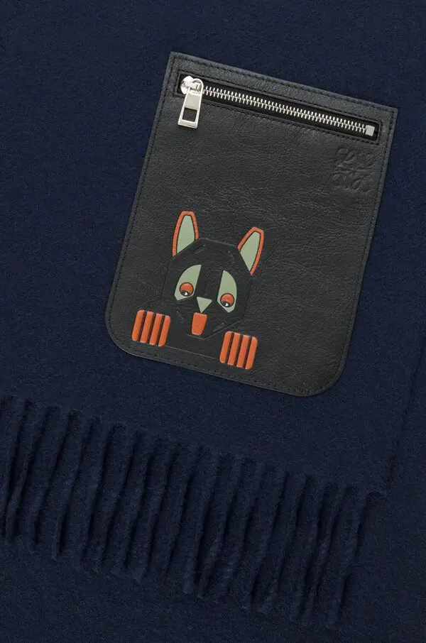 Loewe Scarf In Wool And Cashmere - Deep Navy Blue
