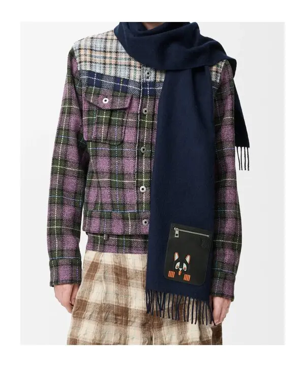 Loewe Scarf In Wool And Cashmere - Deep Navy Blue