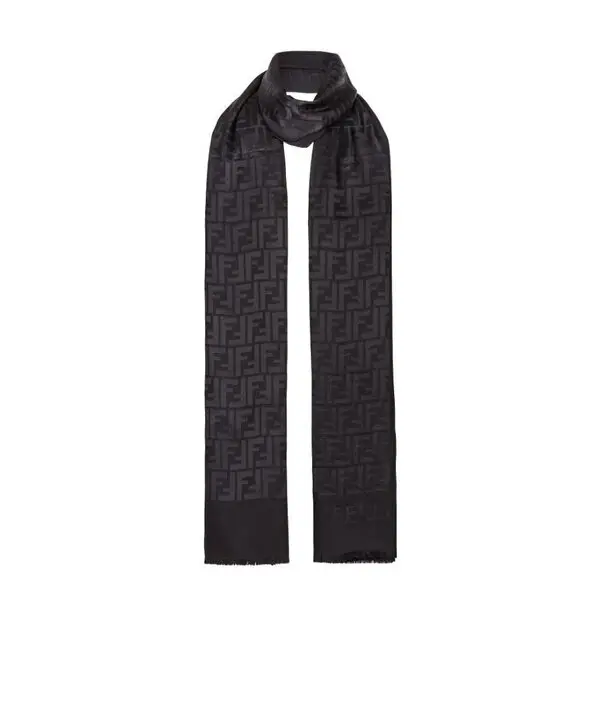 Fendi All-over Ff Motif Frayed-edge Scarf - Black