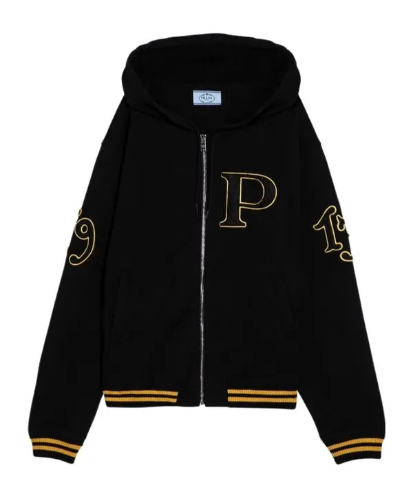 Prada Logo Zip-up Hoodie - Black