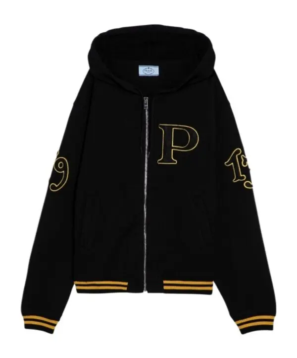 Prada Logo Zip-up Hoodie - Black