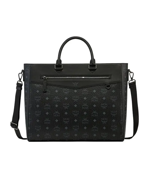Mcm Diamond East-west Tote In Visetos Monogram Canvas - Black