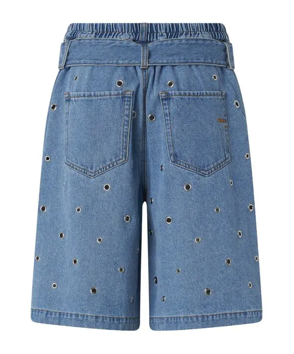 Pinko Belted Denim Shorts With Eyelet Detail - Blue