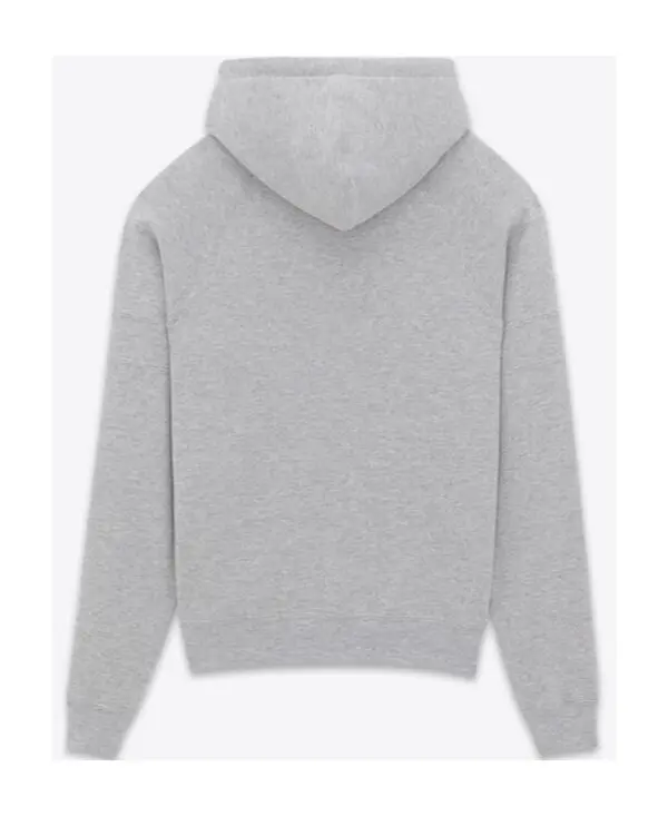 Saint Laurent Logo Embroidered Drawstring Hoodie - Gray