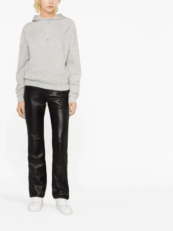 Saint Laurent Logo Embroidered Drawstring Hoodie - Gray