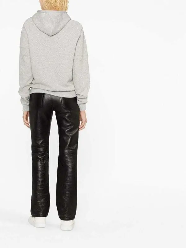 Saint Laurent Logo Embroidered Drawstring Hoodie - Gray