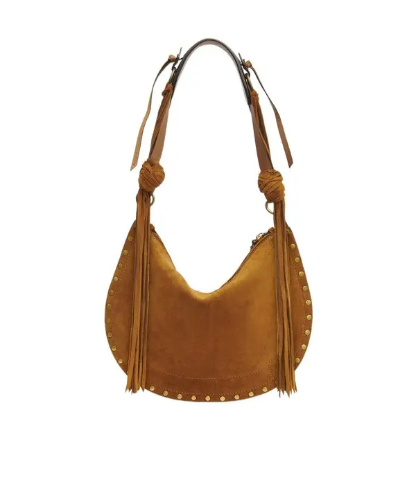 Isabel Marant Étoile Suede Calfskin Leather Studded Fringe Shoulder Bag - Cognac