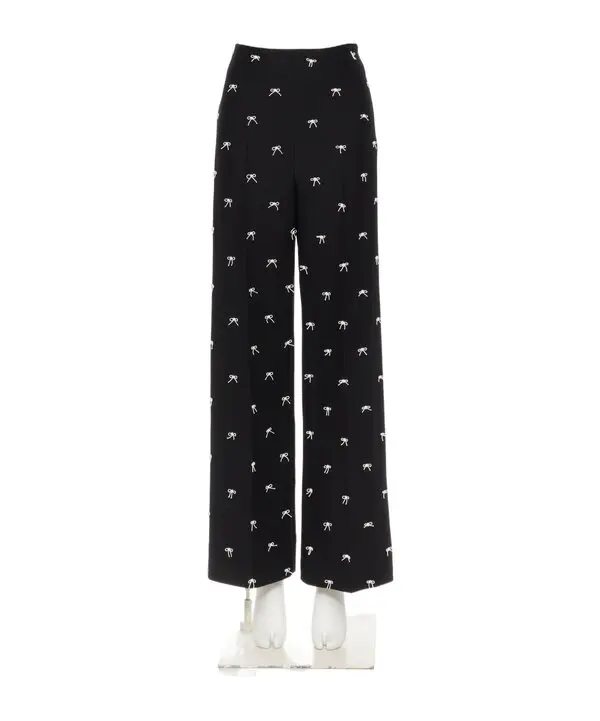 Valentino Garavani Embroidered Crepe Couture Wide Leg Trousers With Bow Detail