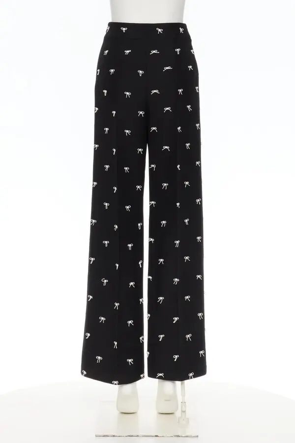 Valentino Garavani Embroidered Crepe Couture Wide Leg Trousers With Bow Detail