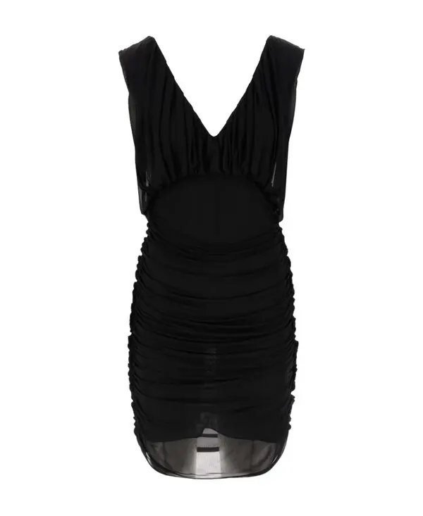 Saint Laurent Draped Sleeveless V-neck Mini Dress - Black