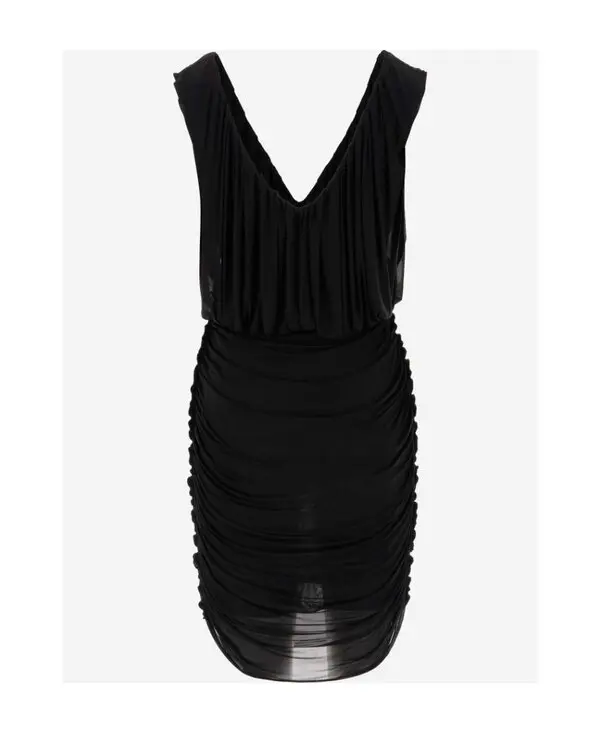 Saint Laurent Draped Sleeveless V-neck Mini Dress
