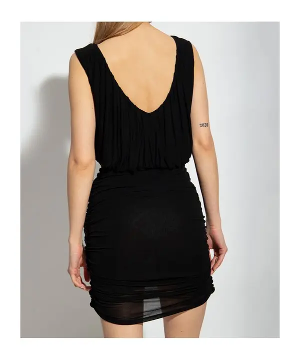 Saint Laurent Draped Sleeveless V-neck Mini Dress