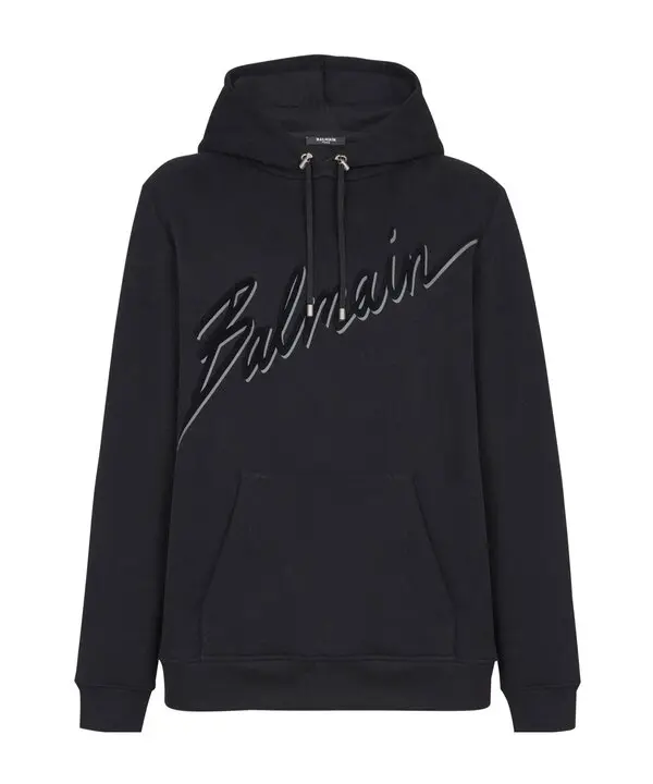 Balmain Flocked Logo Drawstring Hoodie