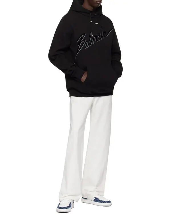 Balmain Flocked Logo Drawstring Hoodie