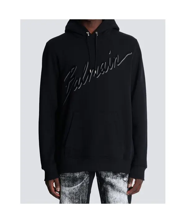 Balmain Flocked Logo Drawstring Hoodie