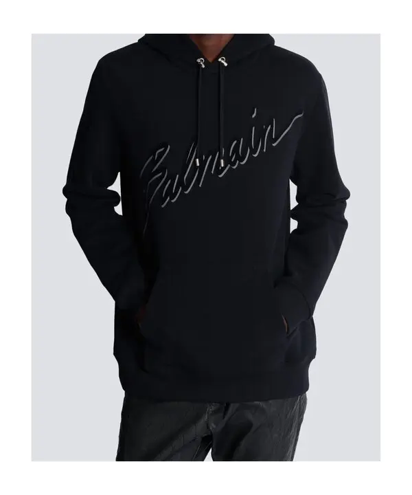 Balmain Flocked Logo Drawstring Hoodie