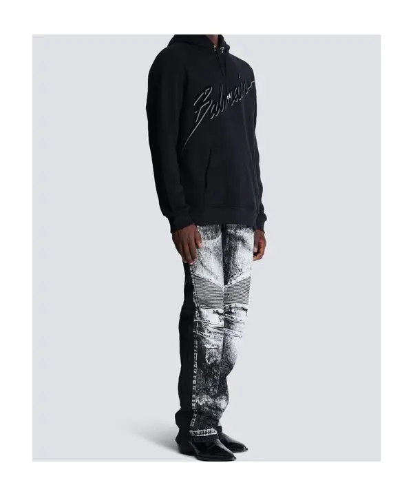 Balmain Flocked Logo Drawstring Hoodie