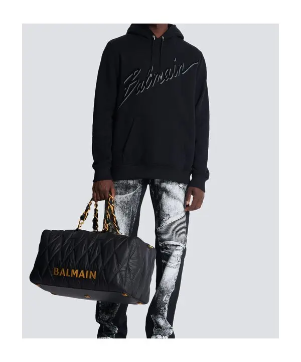 Balmain Flocked Logo Drawstring Hoodie
