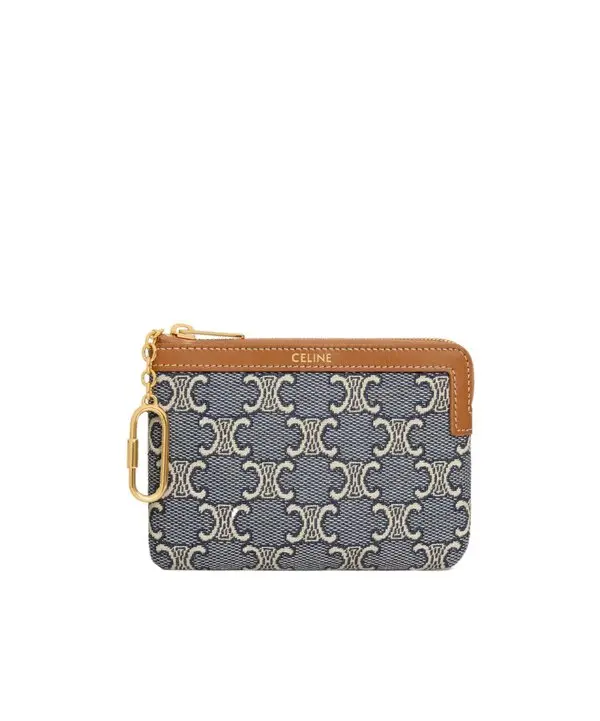 Celine Coin Purse In Jacqaurd Triomphe All Over - Navy Blue/off-white