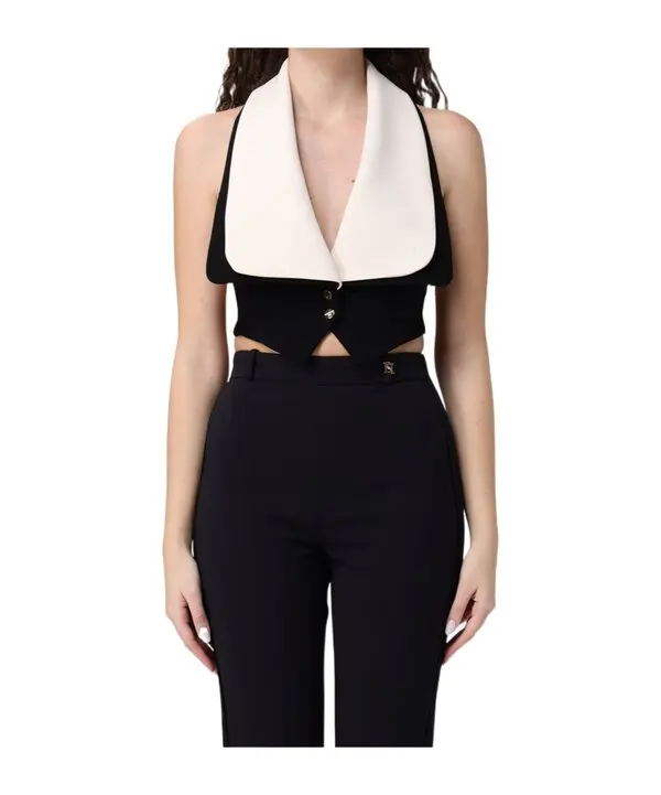 Elisabetta Franchi Shawl Cropped Gilet - Black
