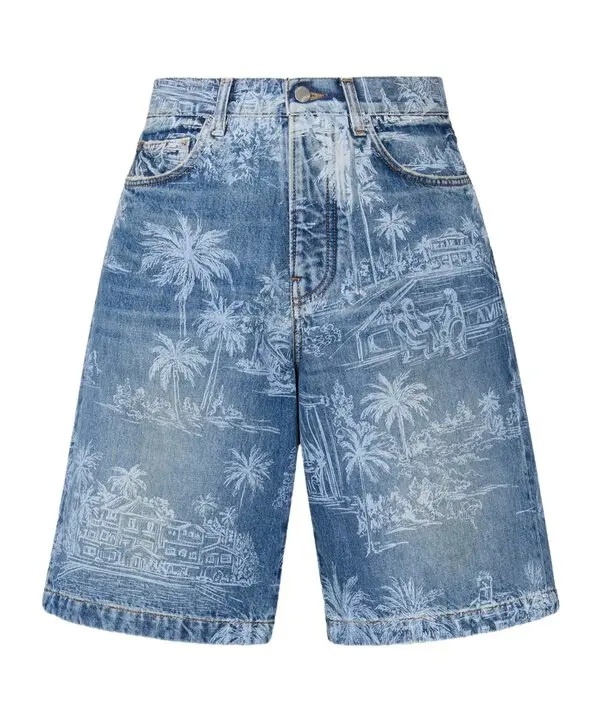 Amiri Tropical Print Denim Shorts - Harbor Indigo