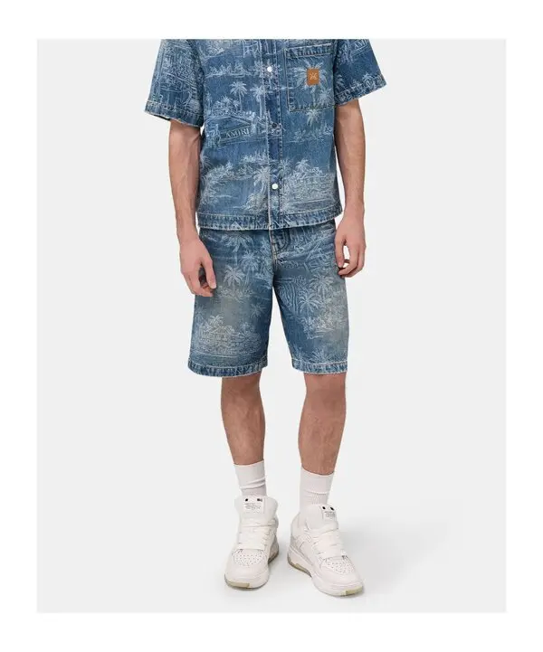 Amiri Tropical Print Denim Shorts - Harbor Indigo