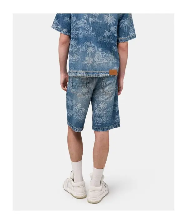 Amiri Tropical Print Denim Shorts - Harbor Indigo