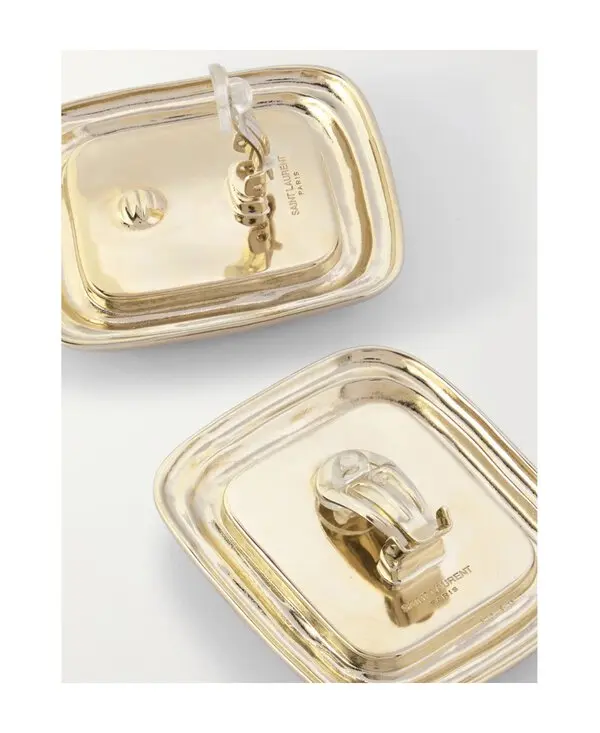 Saint Laurent Square Cabochon Enamel And Metal Earrings