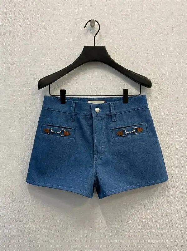 Gucci Horsebit Detail Denim Shorts - Blue