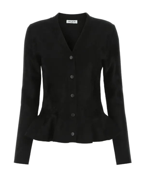 Alaïa Peplum Velvet Knit Cardigan - Black
