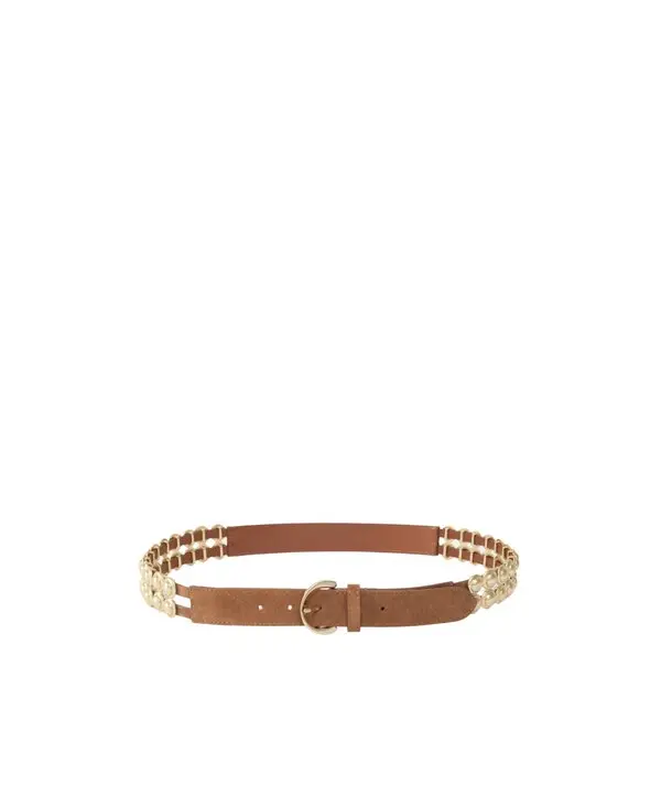 Pinko Love Stud Embellished Leather Belt - Brown