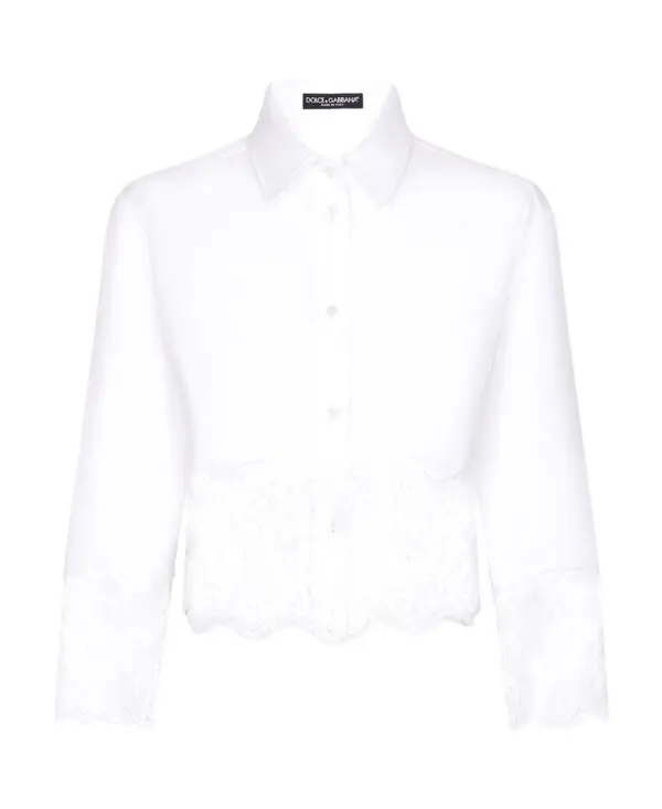 Dolce & Gabbana Lace Trim Cropped Poplin Shirt - No
