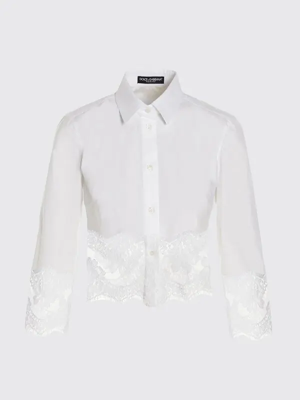 Dolce & Gabbana Lace Trim Cropped Poplin Shirt - No