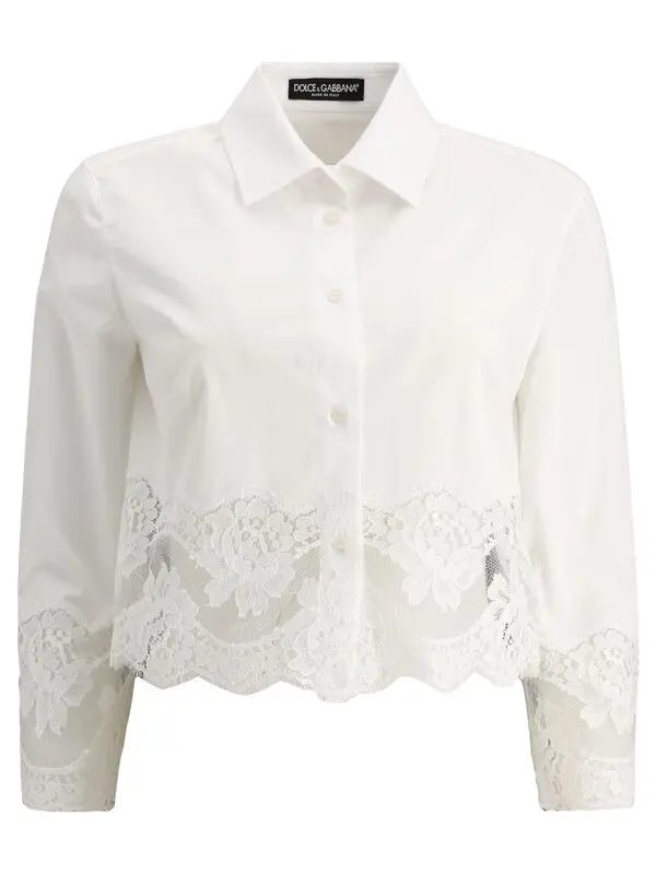Dolce & Gabbana Lace Trim Cropped Poplin Shirt - No