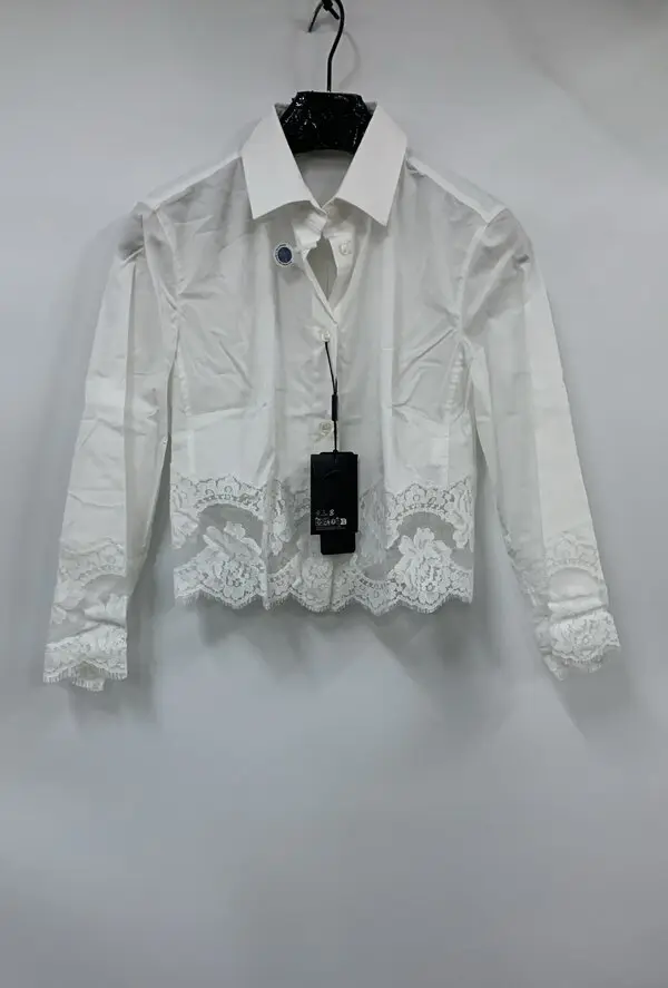 Dolce & Gabbana Lace Trim Cropped Poplin Shirt - No