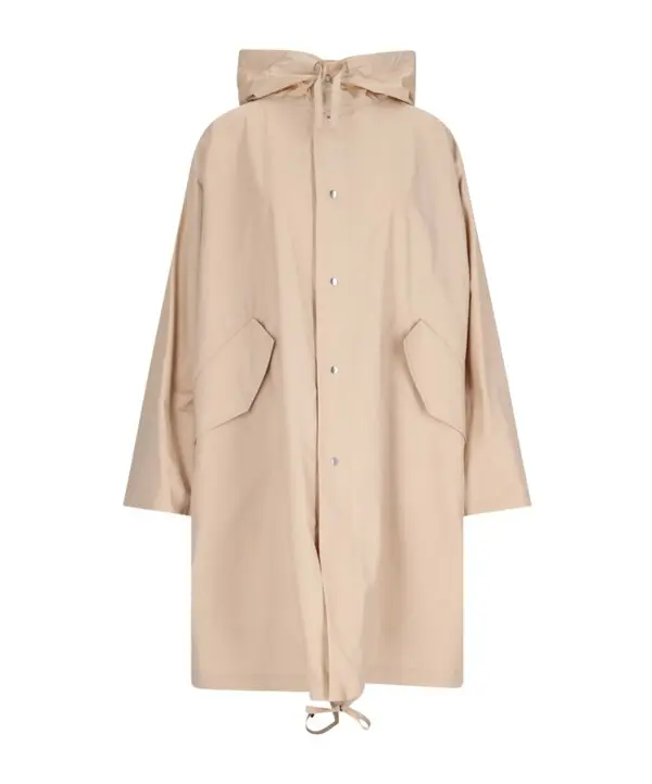 JIL SANDER Logo Printed Drawstring Coat - Dark Sand