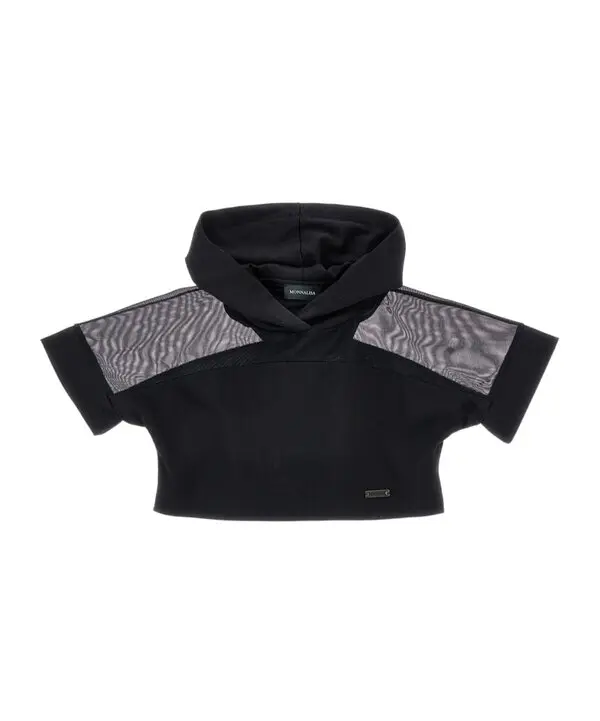 Monnalisa Sheer-trimmed Cropped T-shirt With Hood