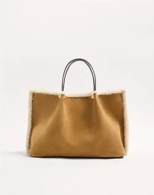 Valentino Garavani Medium Vlogo-signature Floral-embroidered Suede Tote Bag