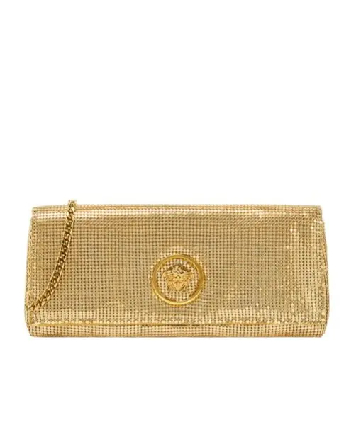 Versace Embellished Chain-linked Clutch Bag - Gold