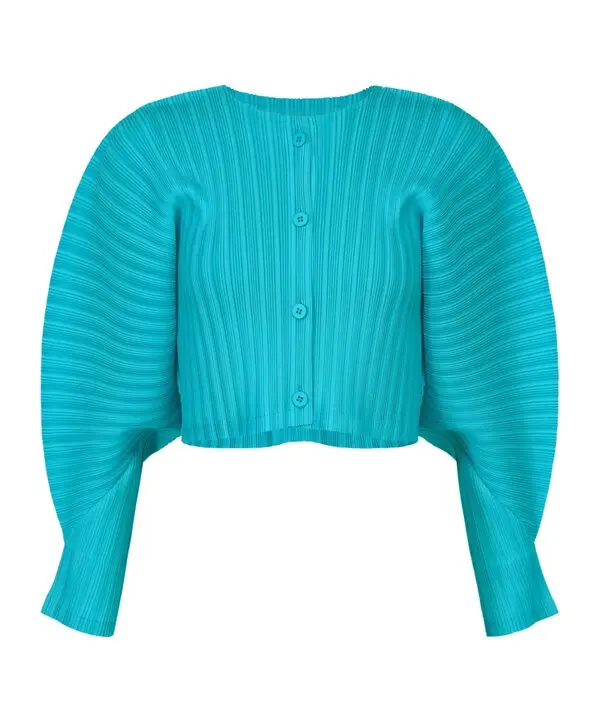 PLEATS PLEASE BY ISSEY MIYAKE Blue Pleated Knit Cardigan