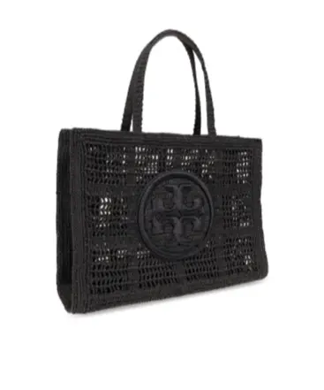 Tory Burch Ella Raffia Tote Bag - Black